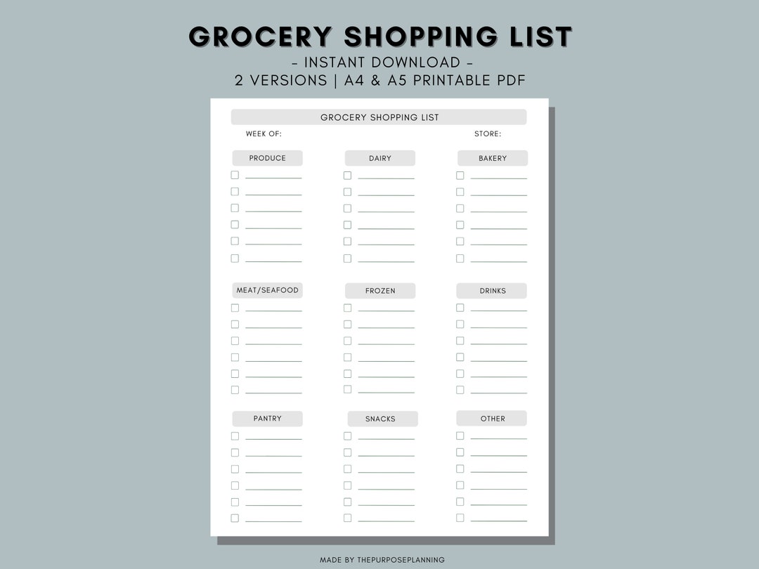 Simple Grocery List Printable Template - Etsy