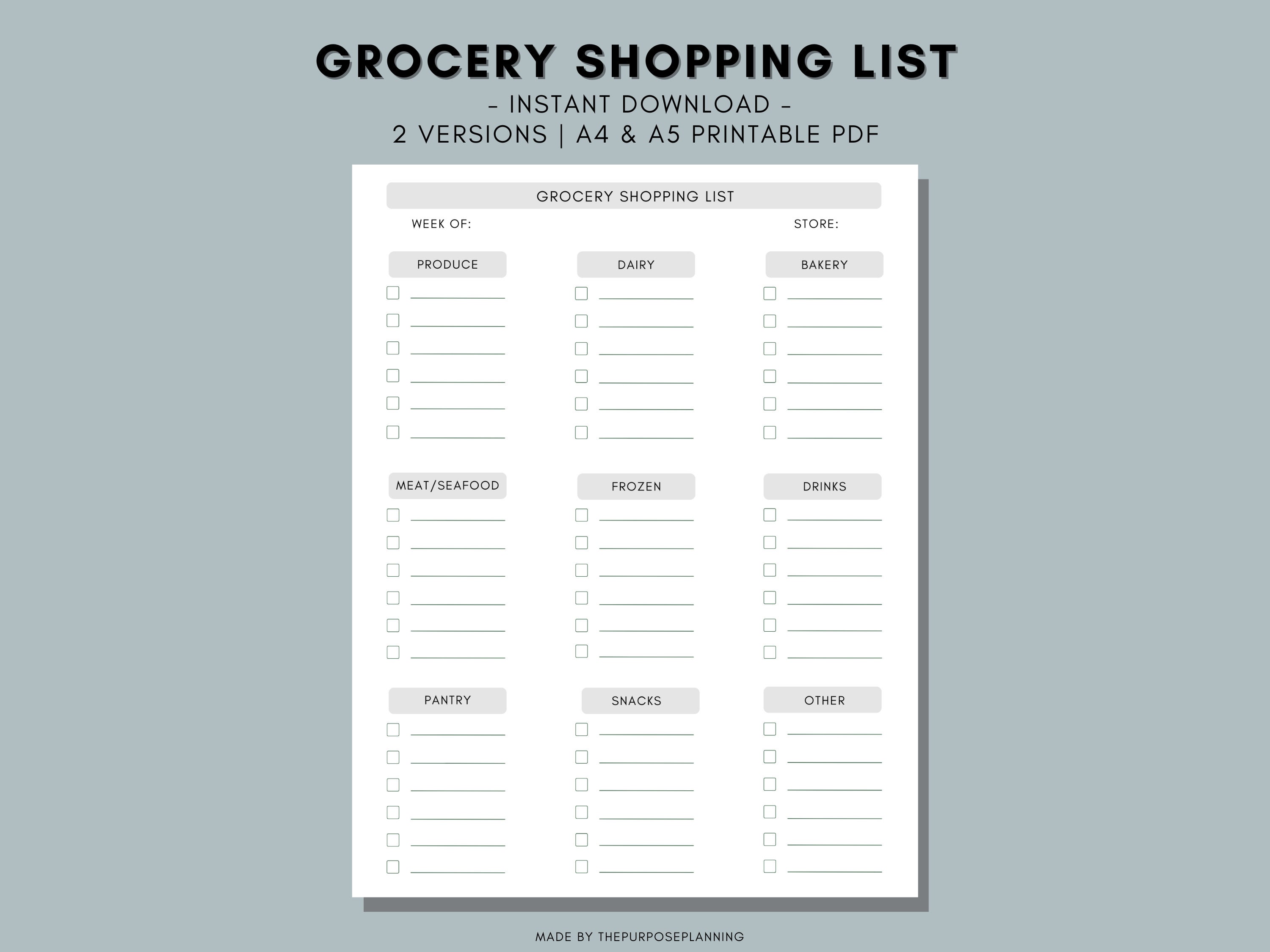 Simple Grocery List Printable Template - Etsy