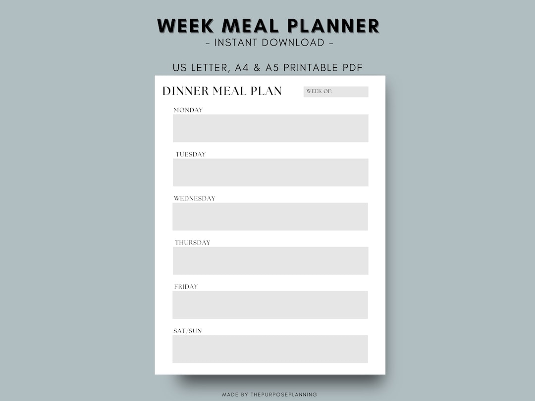 Minimalist Printable Meal Planner - Etsy