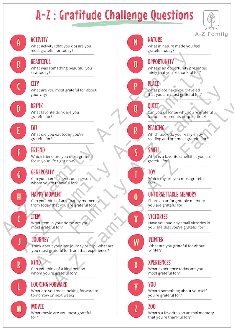 Gratitude Challenge Questions - Etsy