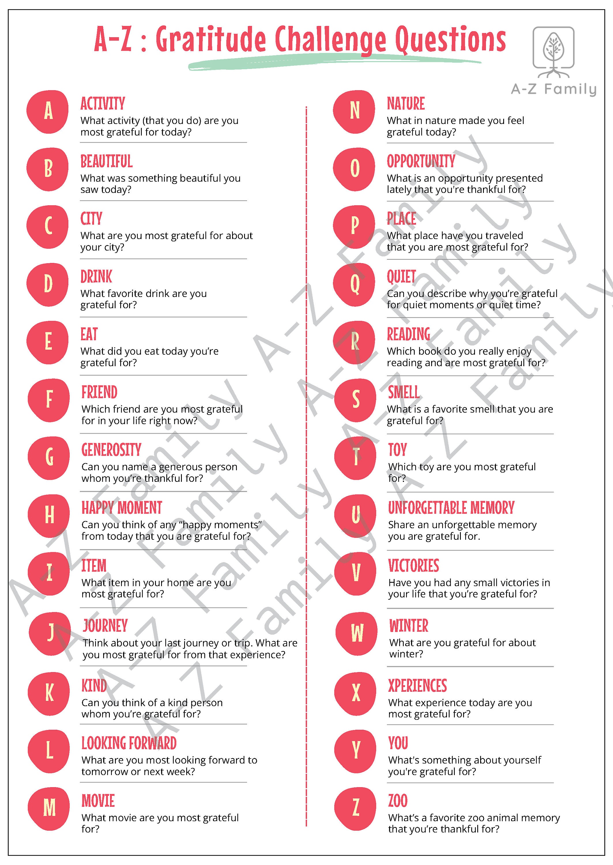 Gratitude Challenge Questions - Etsy