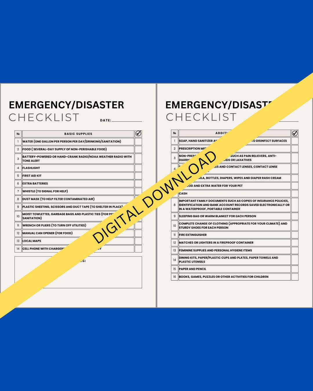 Printable PDF Emergency and Disaster Checklist - Etsy