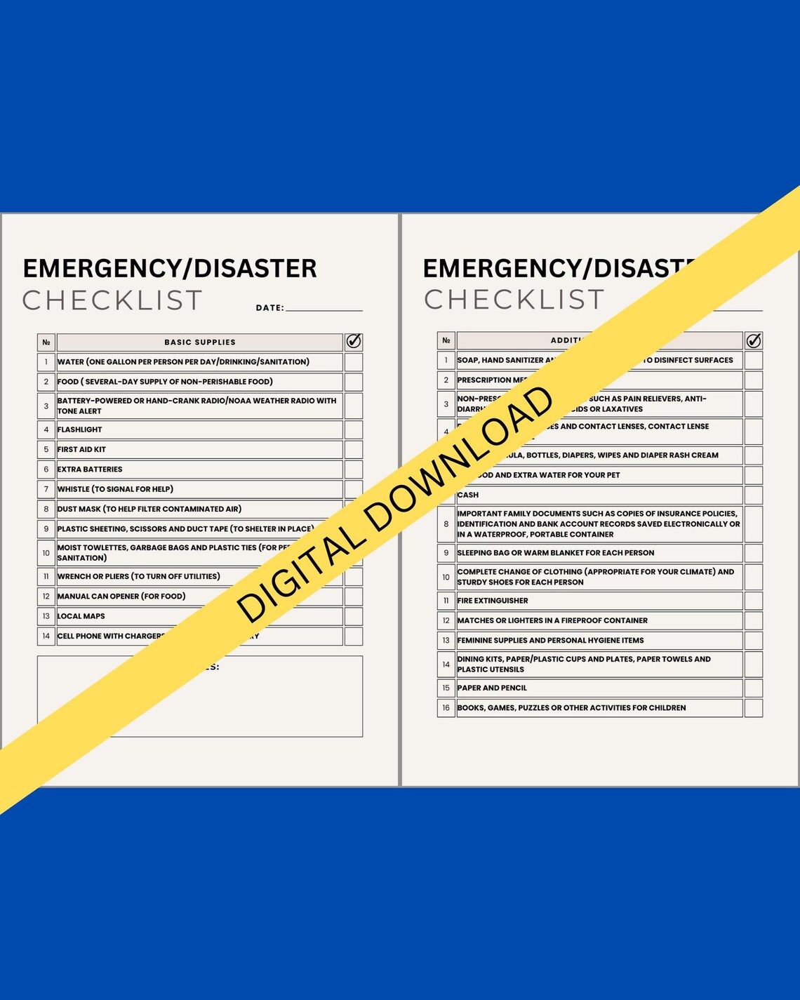 Printable PDF Emergency and Disaster Checklist - Etsy