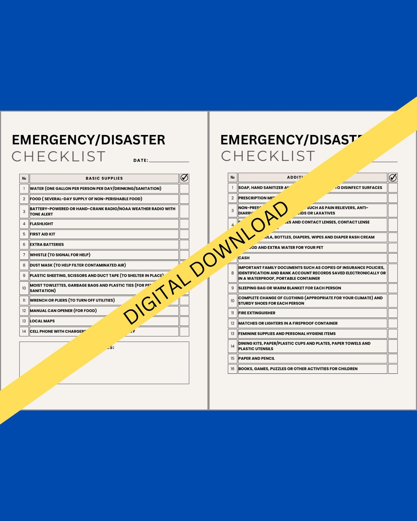Printable PDF Emergency and Disaster Checklist - Etsy