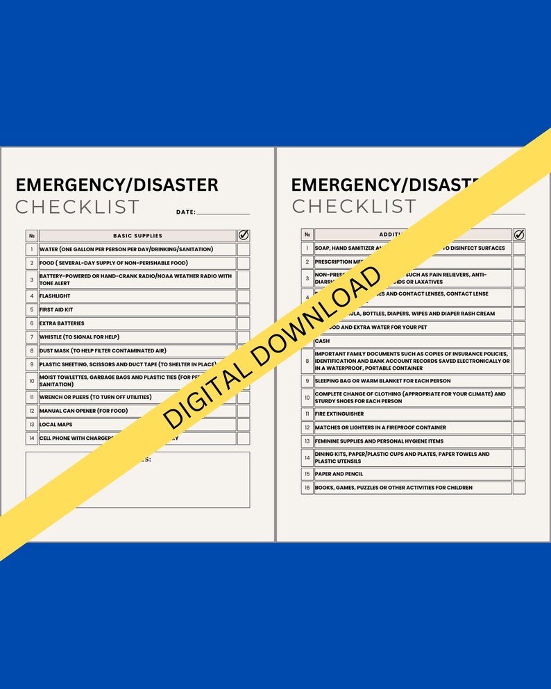 Printable PDF Emergency and Disaster Checklist - Etsy