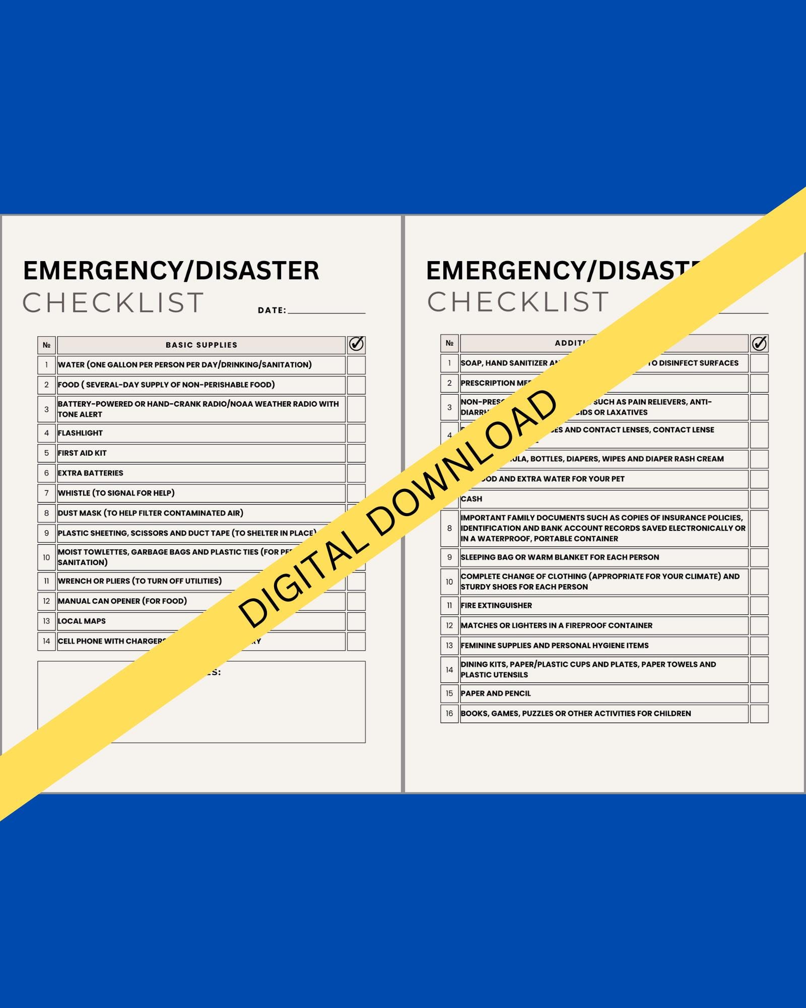 Printable PDF Emergency and Disaster Checklist - Etsy