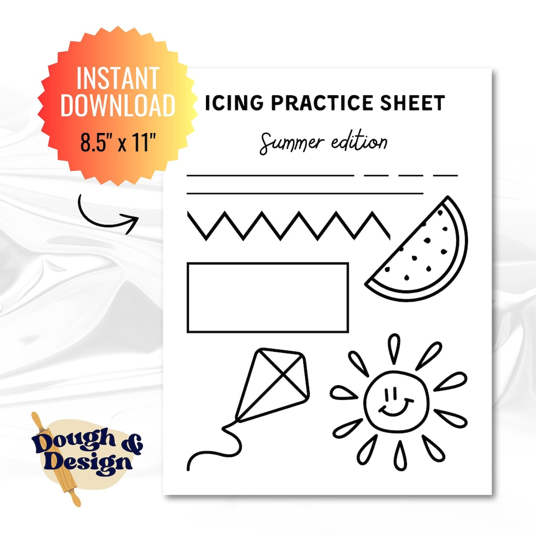 Summer Cookie Class, Icing Practice Sheet, Cookie Decorating, Royal ...