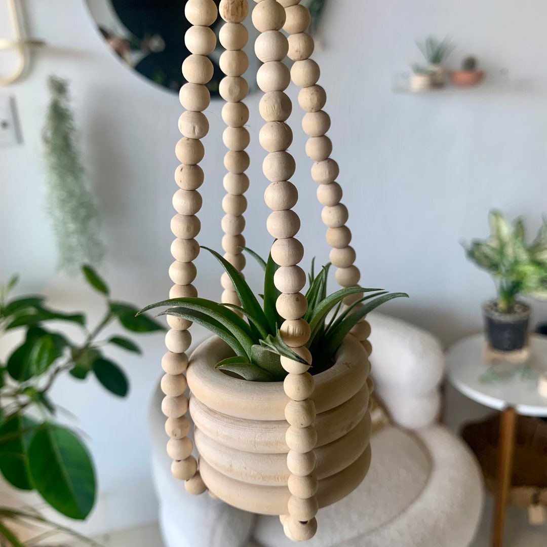 Mini Wood Bead Hanger Air Plant Hanger Beaded Hanger Small Pot Hanger ...
