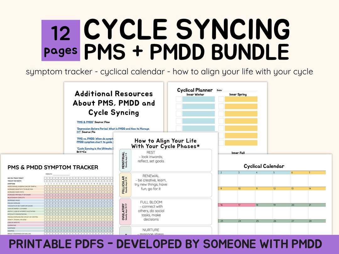 Cycle Syncing Bundle PMDD Symptom Tracker PMS Resources Period Planner ...