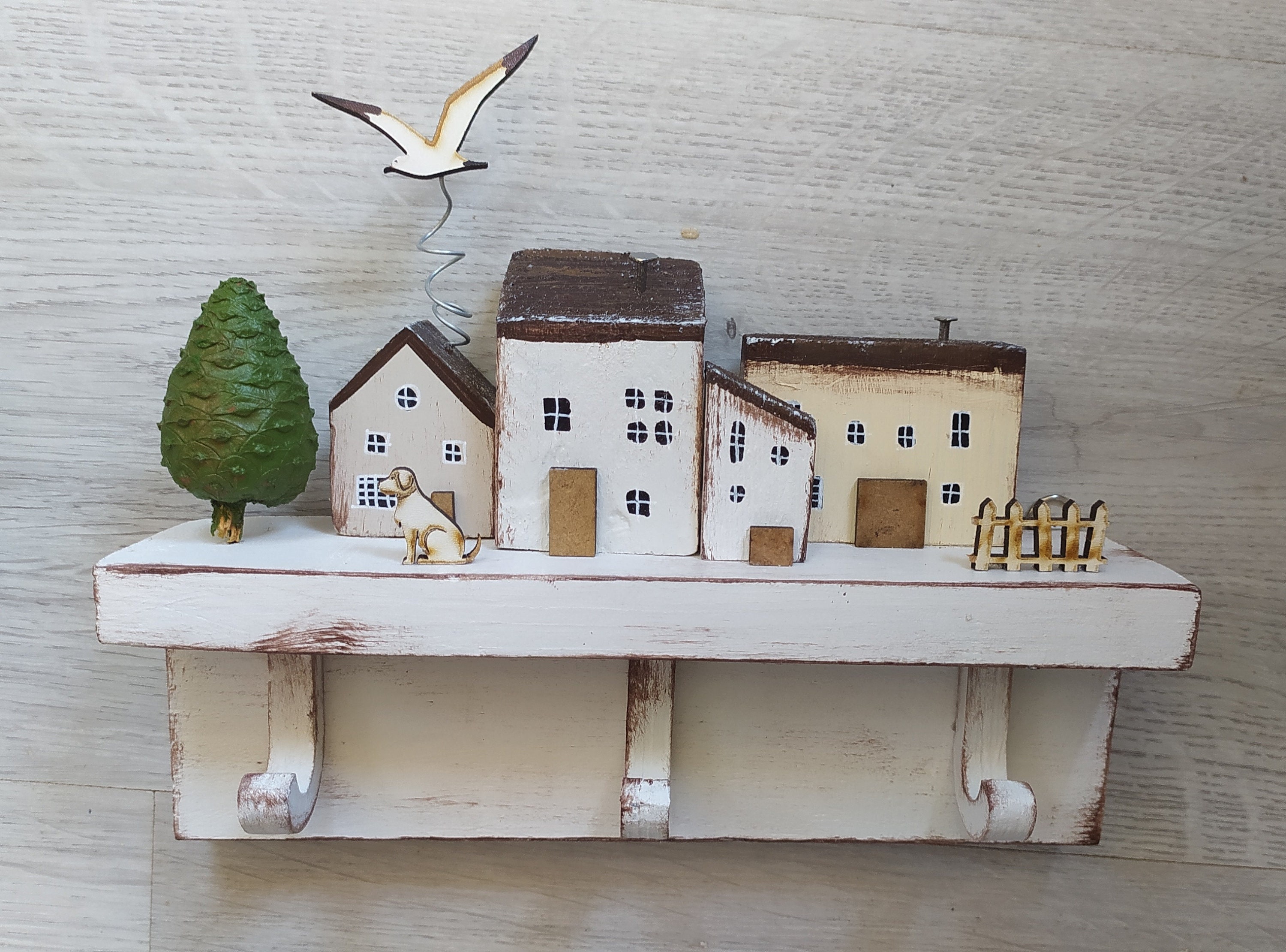 Tiny Cottage Wooden Key Holder I Decorative Key Rack I Handmade Tiny ...