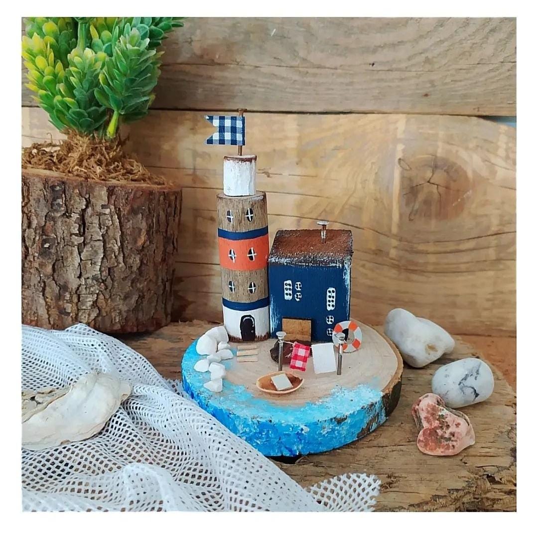 Miniature Wooden Lighthouse & Driftwood House: Coastal Decor - Etsy