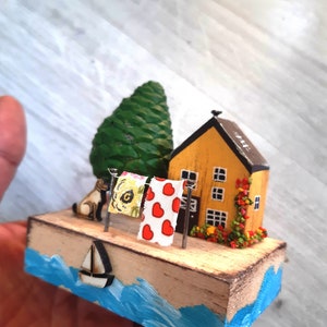 Vintage Country Design, Wooden Miniature House by the Lake, Sea, or ...