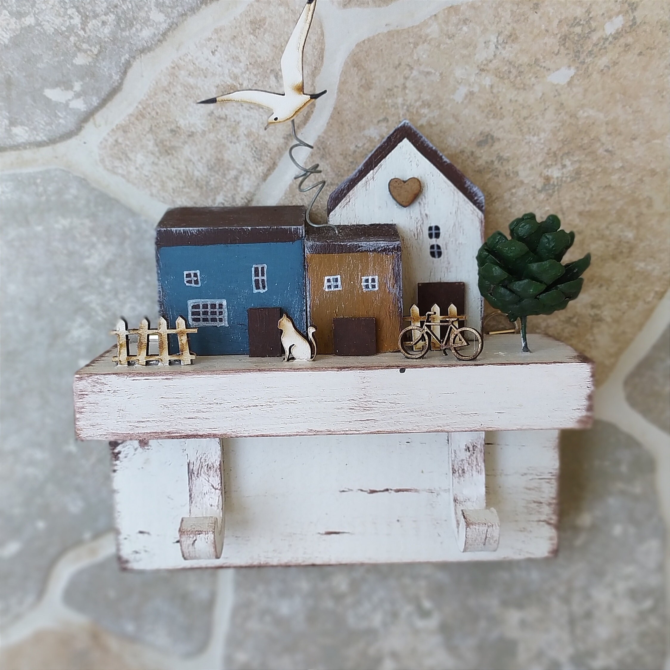 Tiny Cottage Wooden Key Holder I Decorative Key Rack I Handmade Tiny ...