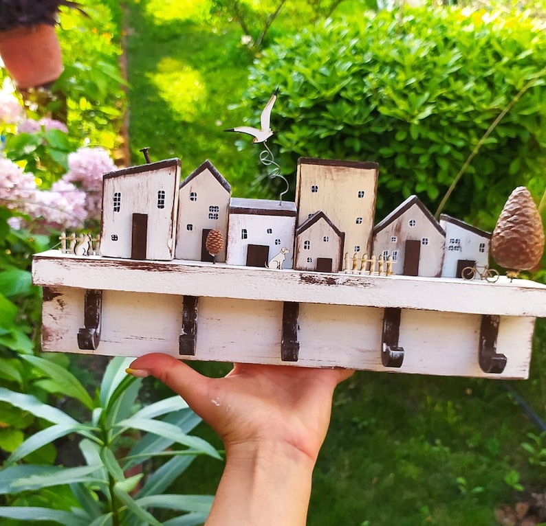 Tiny Cottage Wooden Key Holder I Decorative Key Rack I Handmade Tiny ...