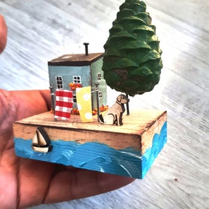 Vintage Country Design, Wooden Miniature House by the Lake, Sea, or ...