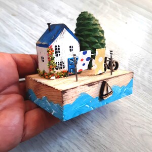 Vintage Country Design, Wooden Miniature House by the Lake, Sea, or ...