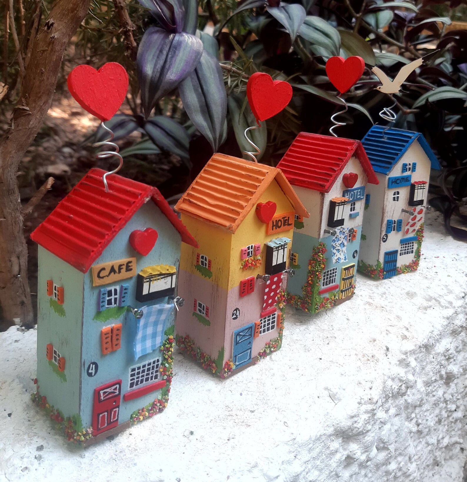 Four Set Wooden House Home Gift, Handcrafted Wooden Miniature House ...