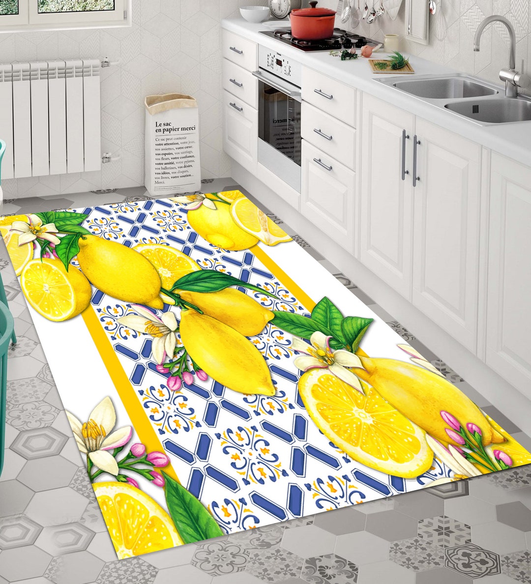 Lemon Pattern Rug,tiles Rug,rugs for Kitchen,washable Rug,kitchen ...
