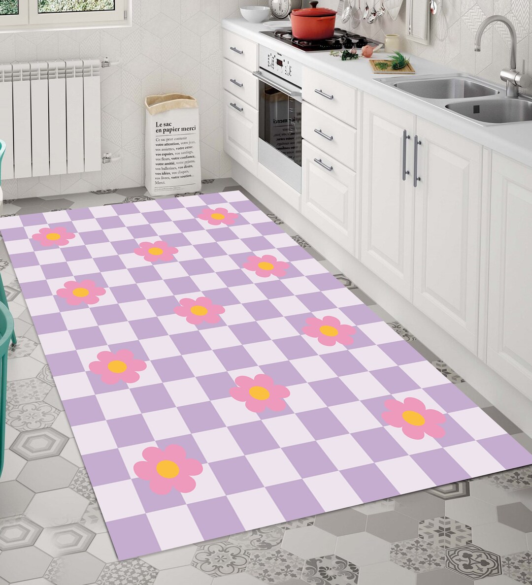 Checkered Pattern Rug,rug for Kitchen,purple Checkered Rug,washable Rug ...