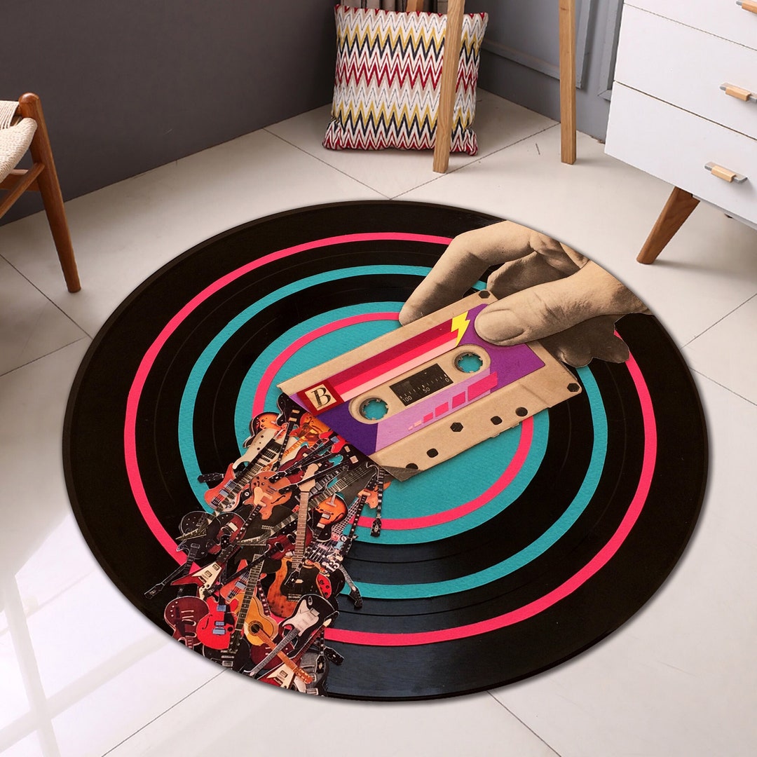 Colorful Record Rug: Music Room Decor, Personalized Round Rug - Etsy