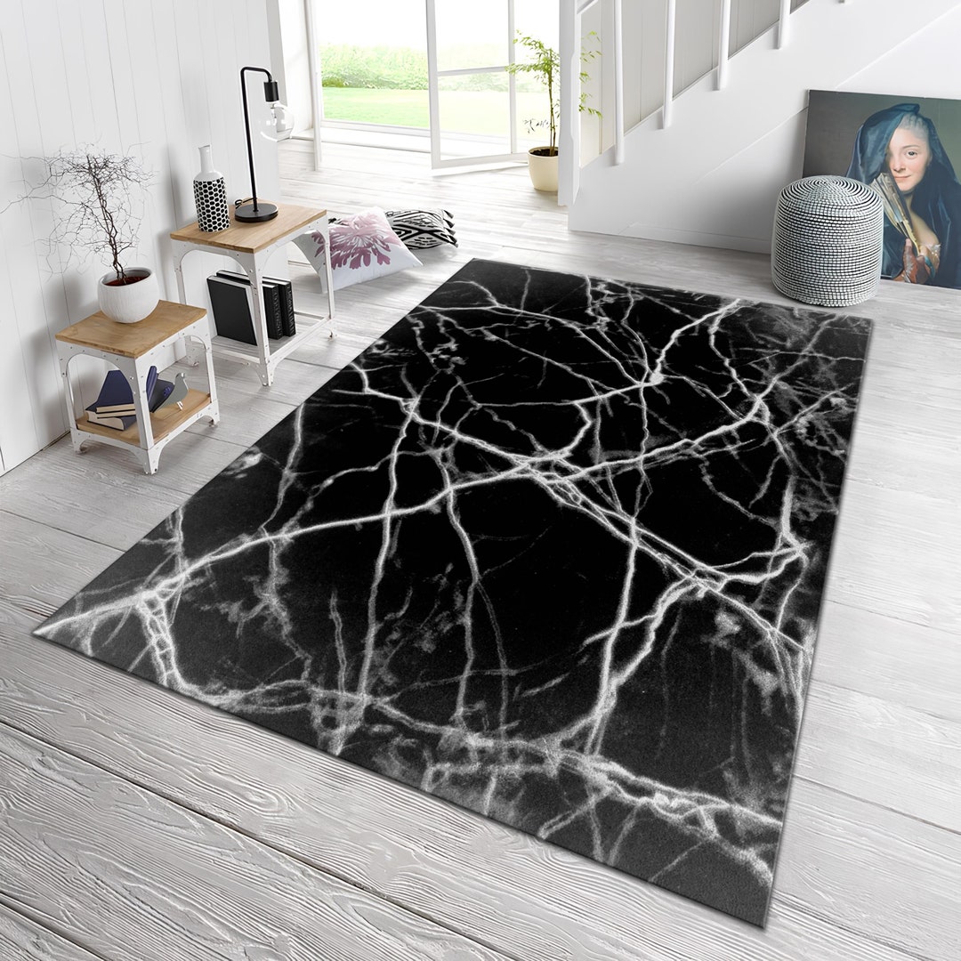 Black Rug, Black Marble Rug, Marble Rug, Pattern Rug, Modern Rug ...