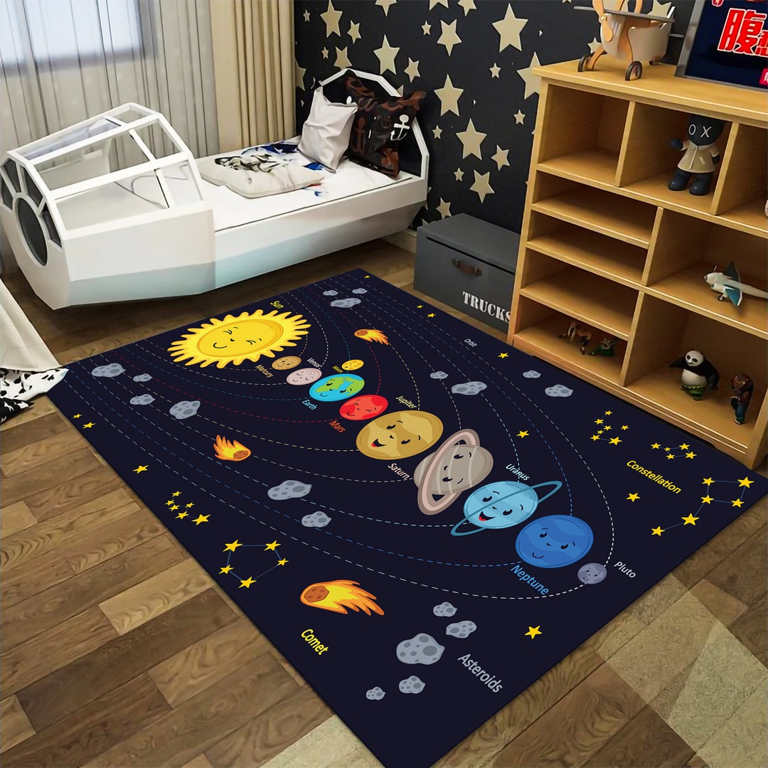 Solar System Kids Rug: Colorful Planets, Space Nursery Decor - Etsy
