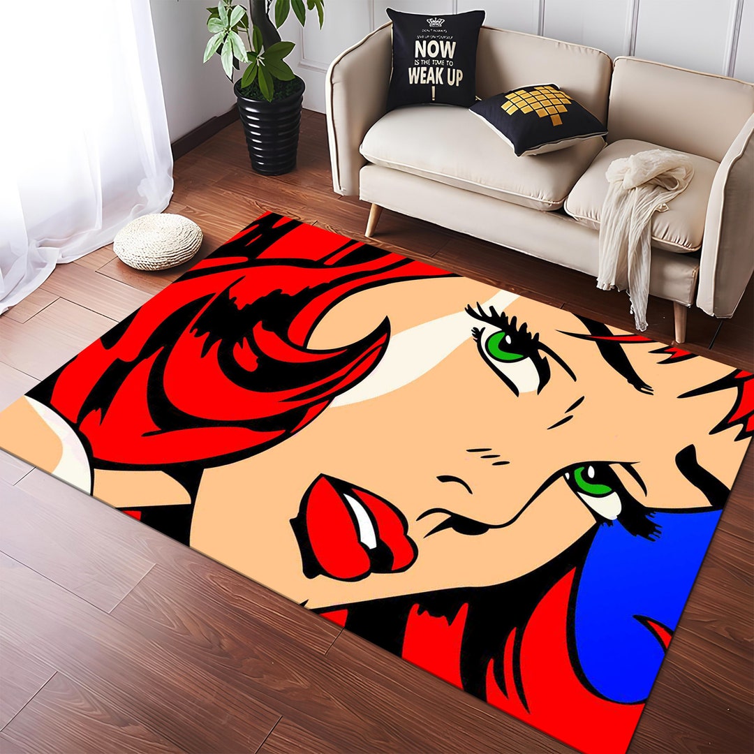 Pop Art Woman Rug: Colorful Cotton Area Rug - Etsy