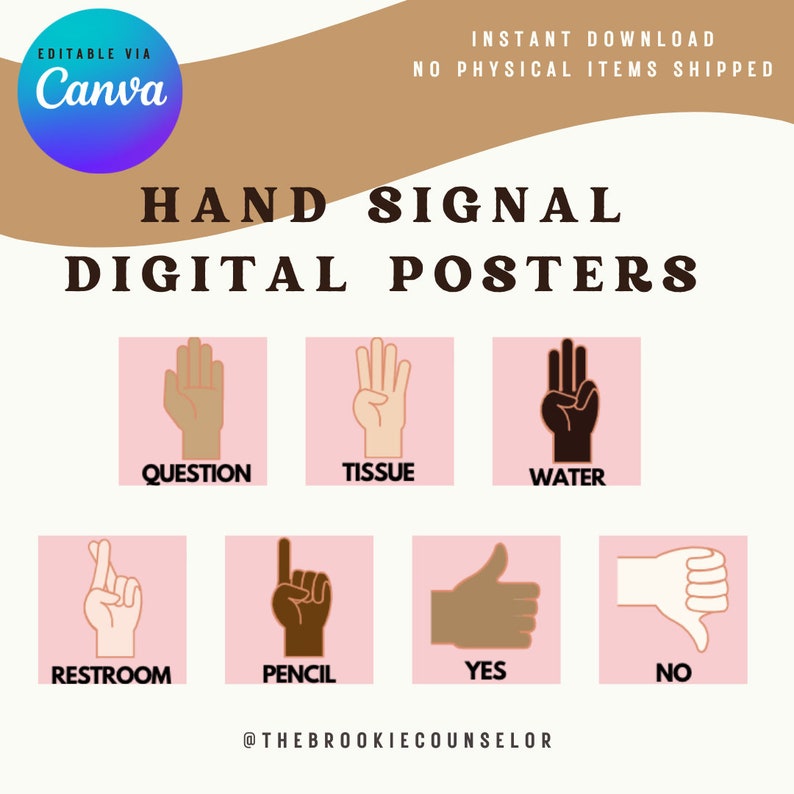 Classroom Hand Signals Digital Poster, Modern Classroom, Editable in ...