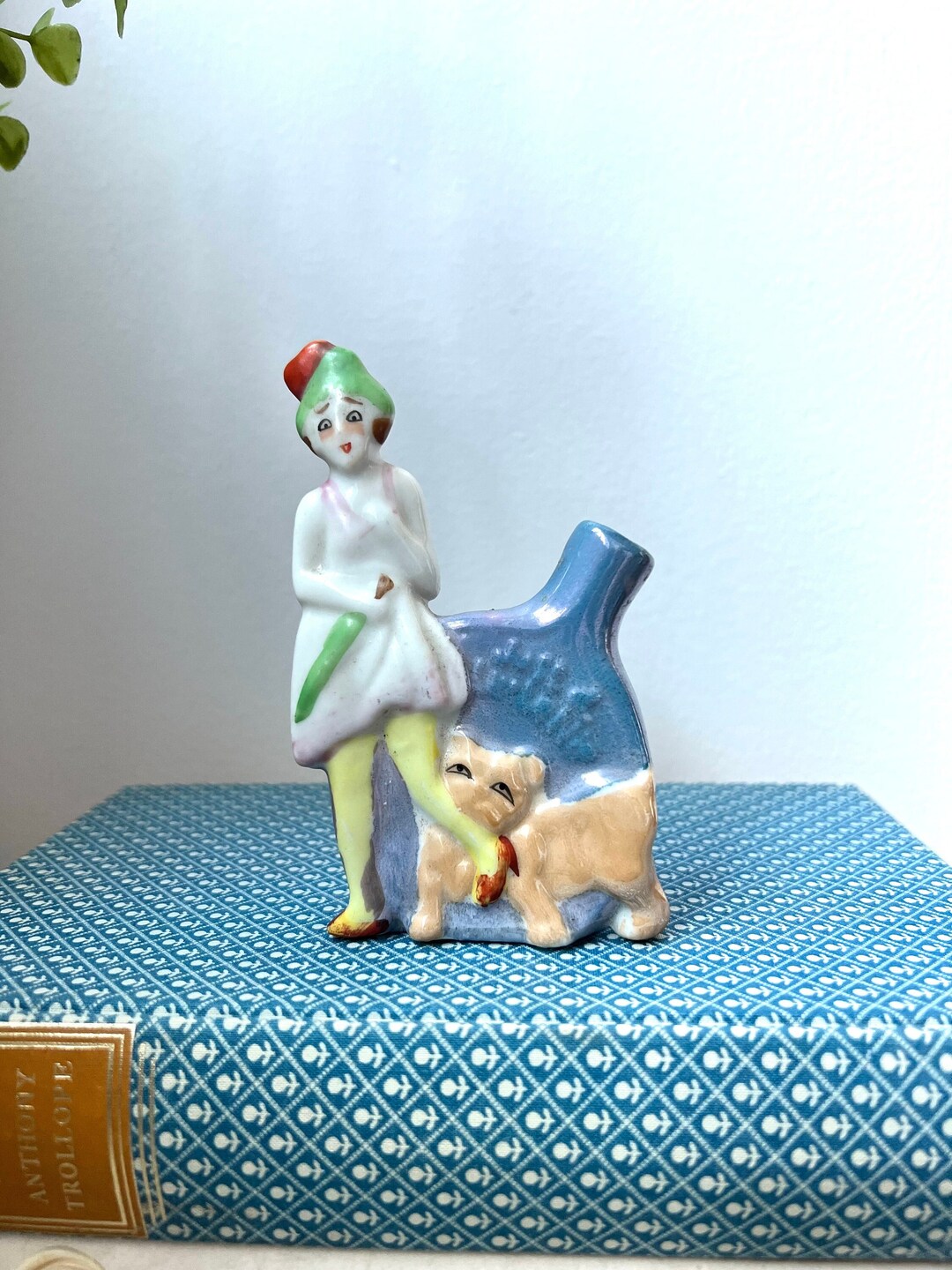 Vintage Flapper and Dog Vase - Etsy