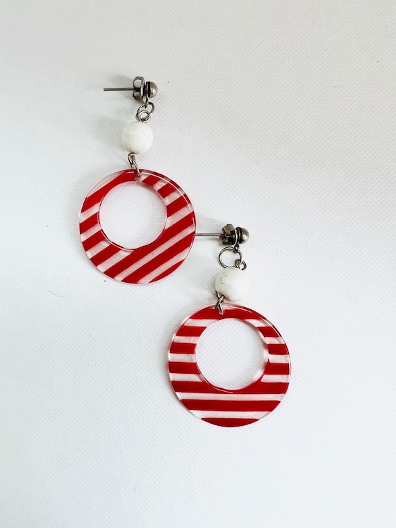 Vintage Clear Acrylic Hoop Earrings with Black Stone,… - Gem