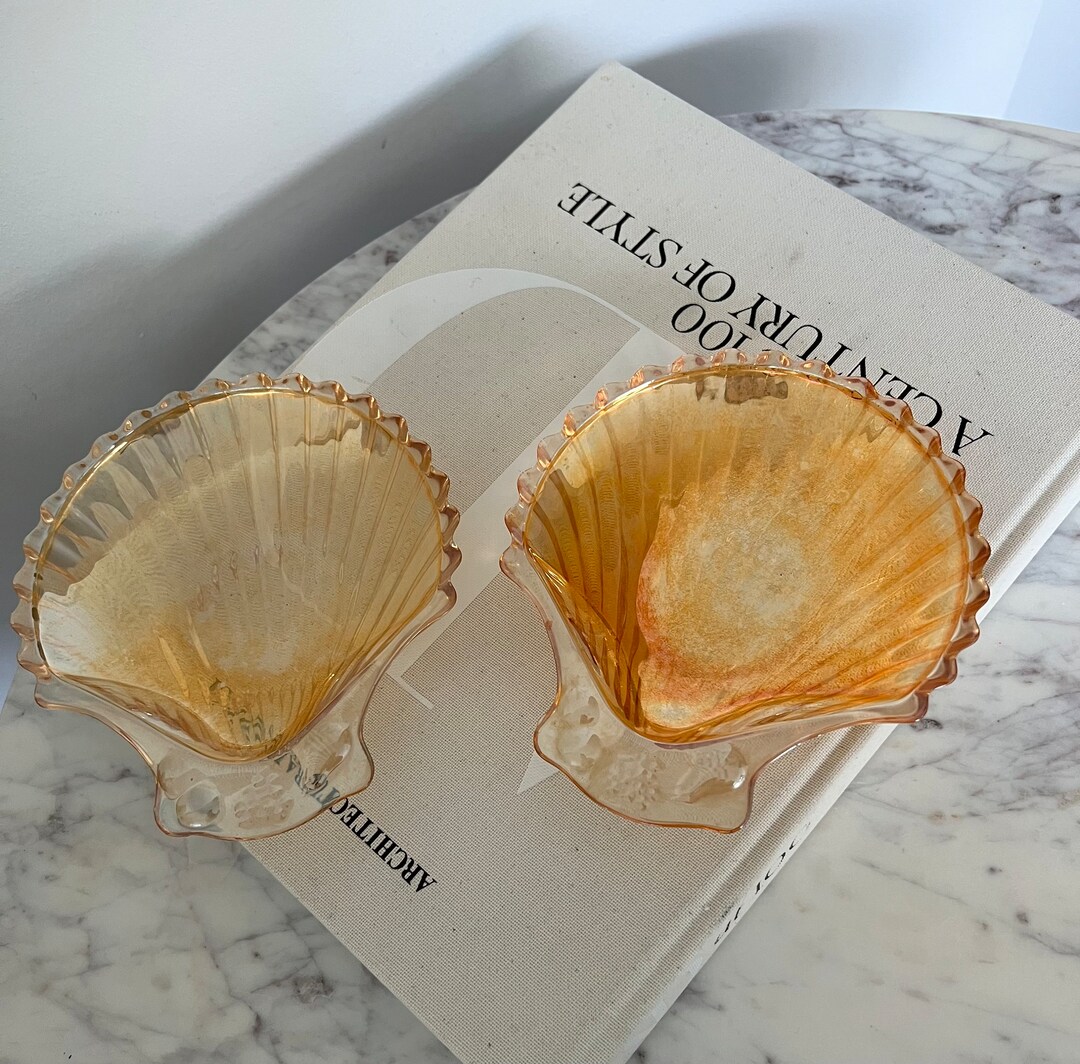 Carnival Glass Clam Shell Trinket Dish Set Vintage - Etsy
