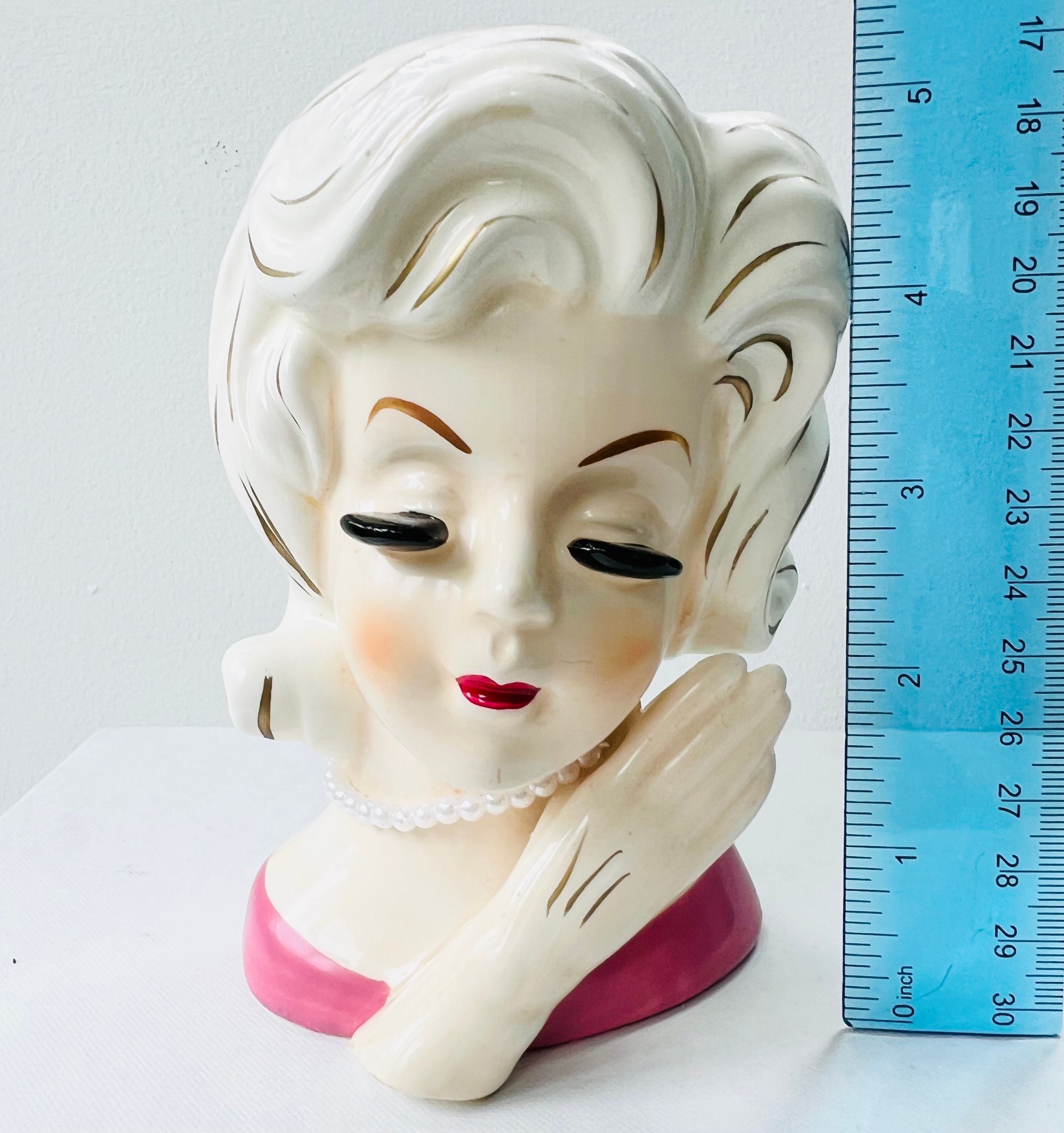 Lady Head Vintage Vase Pink Dress and Pearl Necklace - Etsy