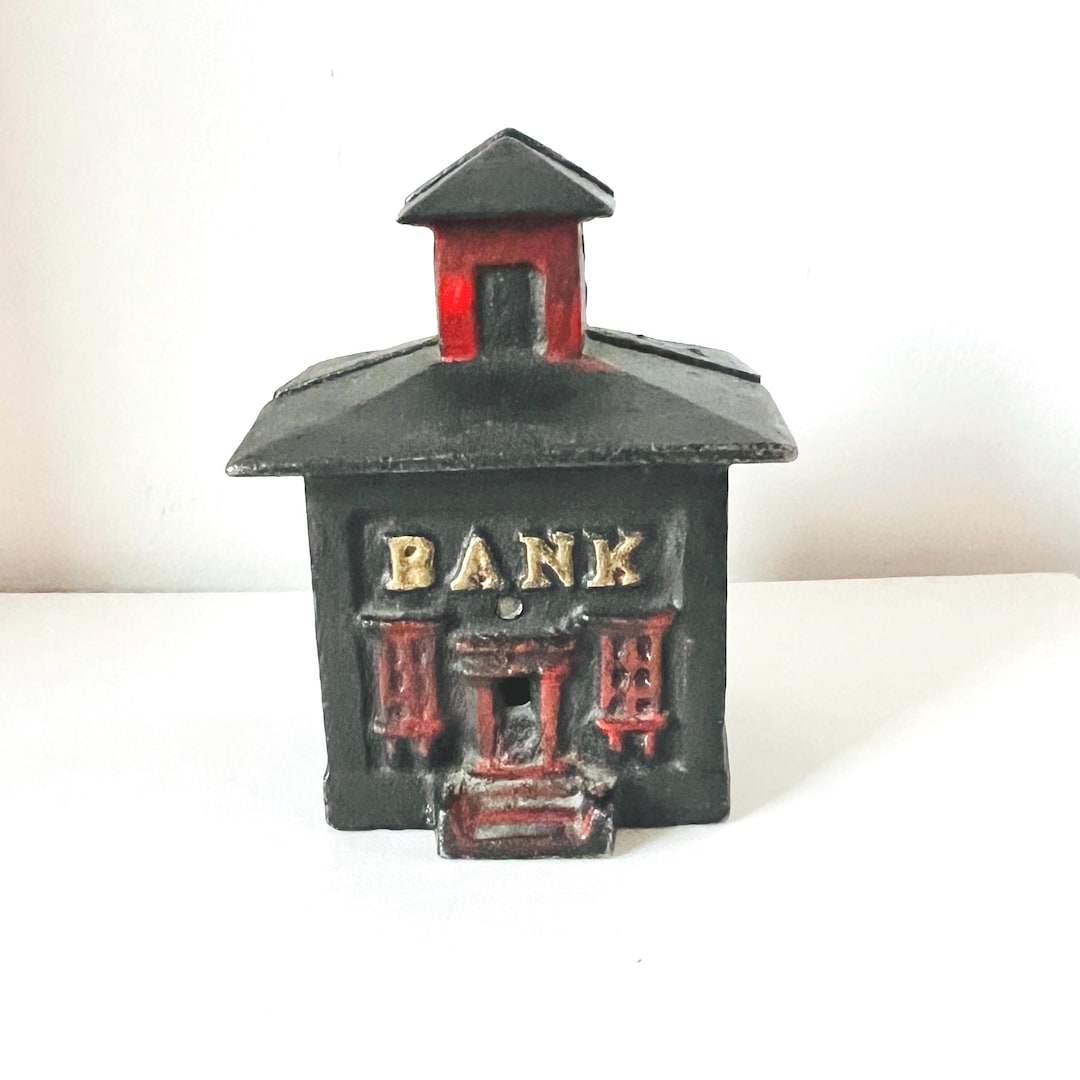 Vintage Cast Iron Bank Building Coin Bank - Etsy
