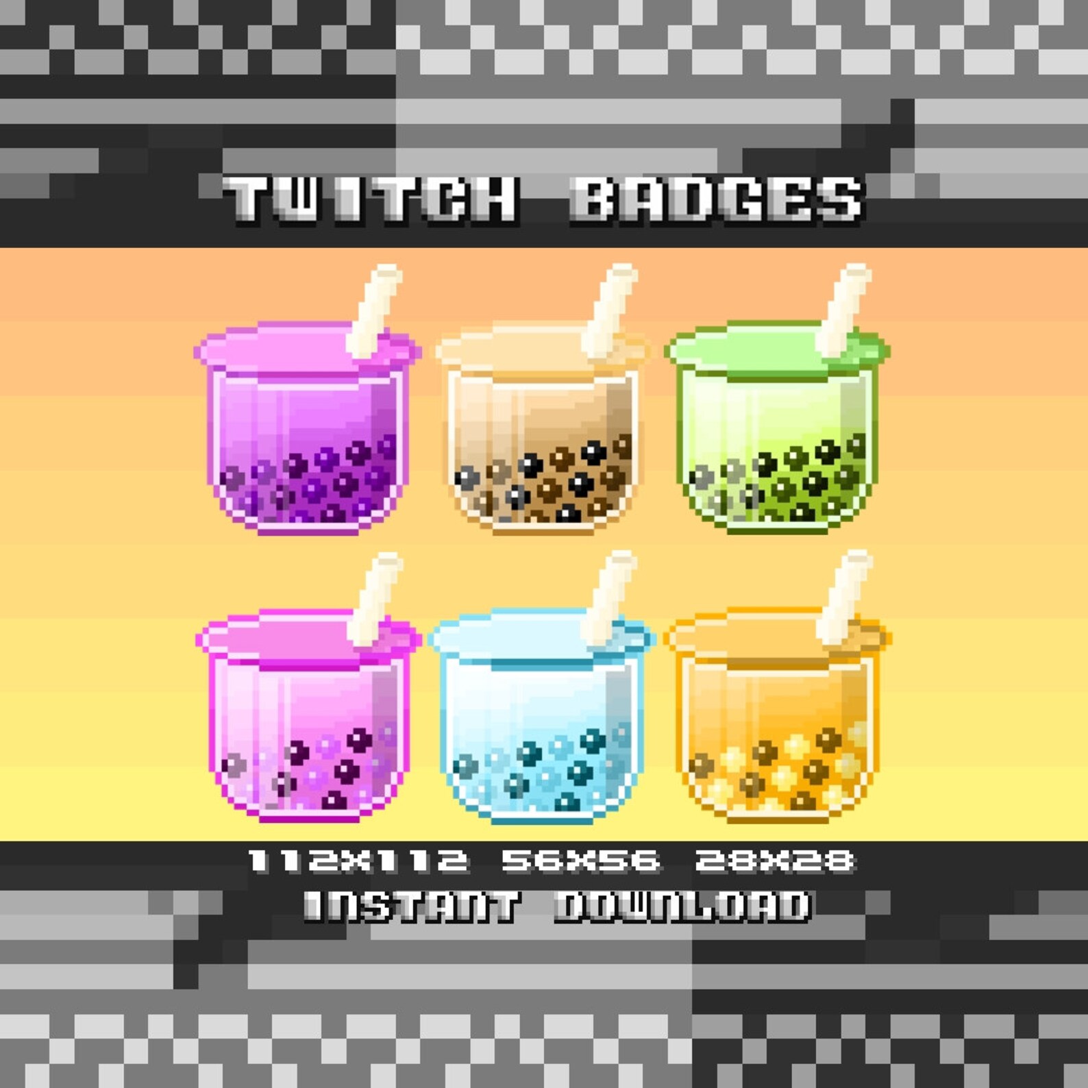 Cute Bubble Tea Pixel Art BADGES Twitch Boba Pixel Emote - Etsy