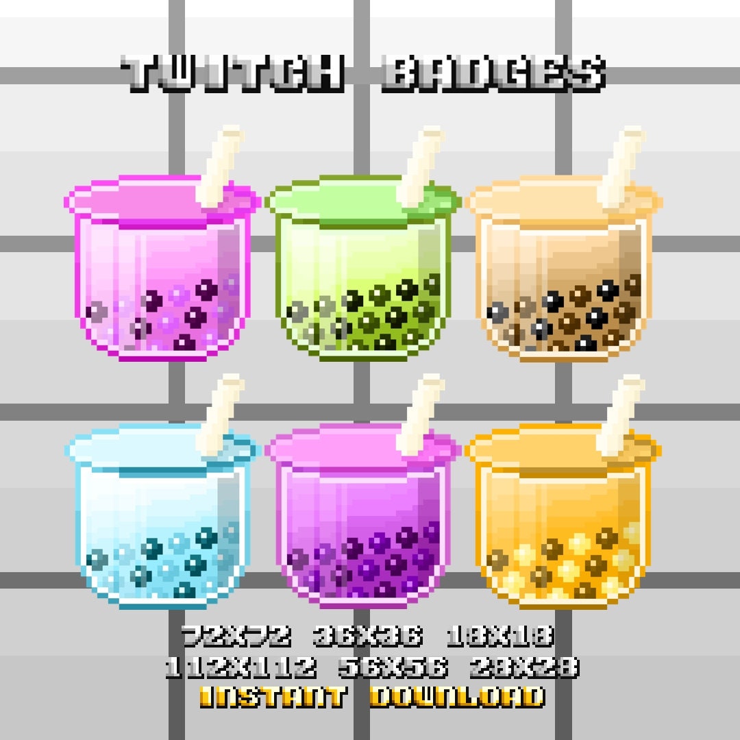 Cute Bubble Tea Pixel Art BADGES Twitch Boba Pixel Emote Channel Points ...