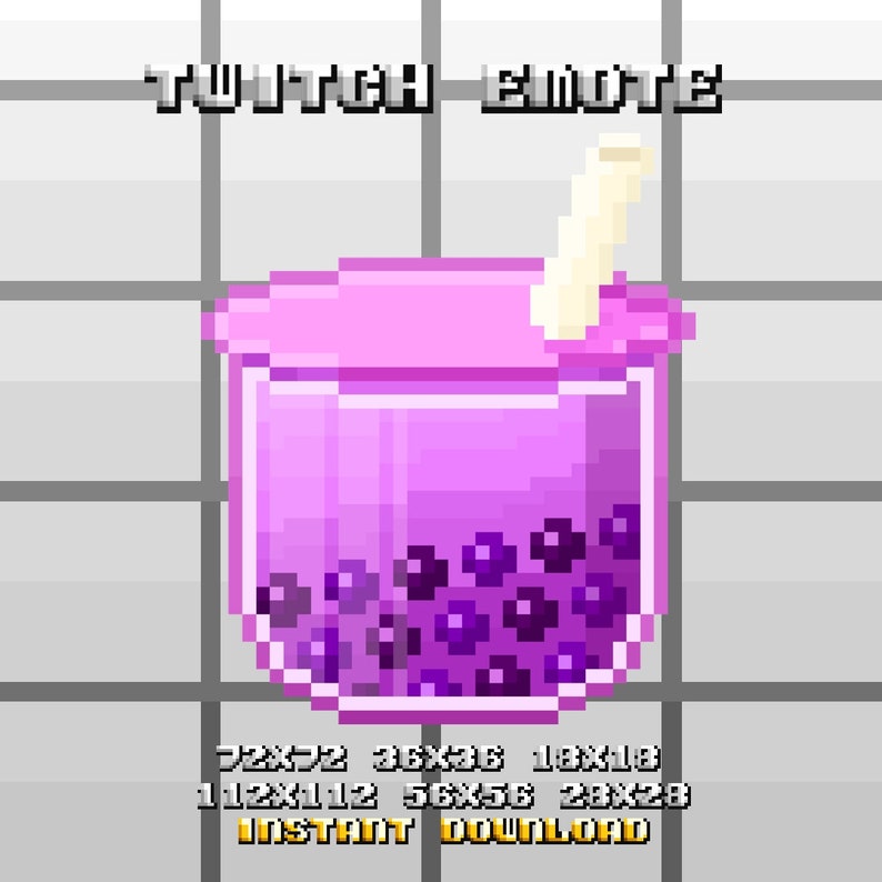 Cute Purple Bubble Tea Pixel Art Emote Twitch Boba Pixel Emote Channel ...