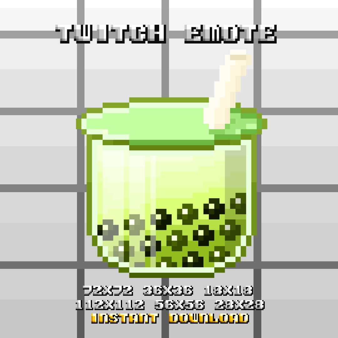 Cute MATCHA Bubble Tea Pixel Art Emote Twitch Boba Pixel Emote Channel ...