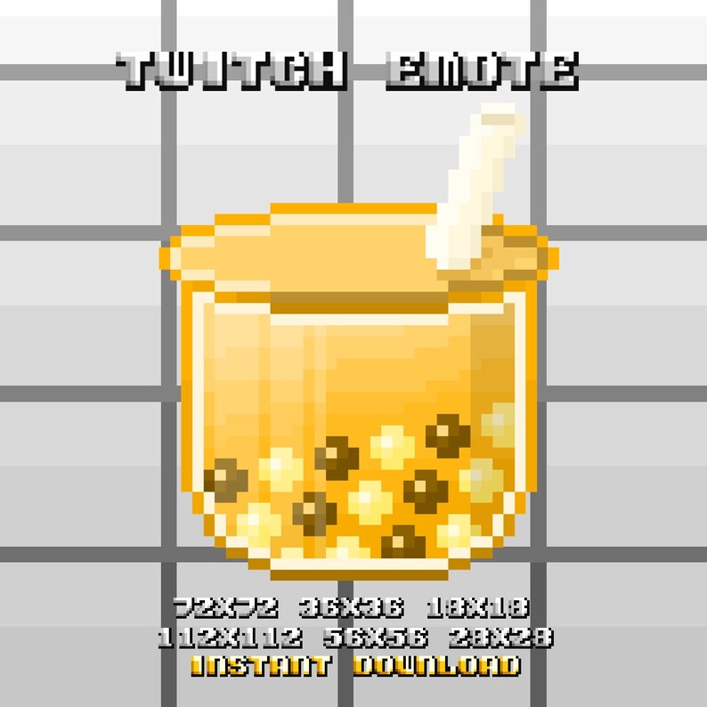Cute Golden Bubble Tea Pixel Art Emote Twitch Boba Pixel Emote Channel ...