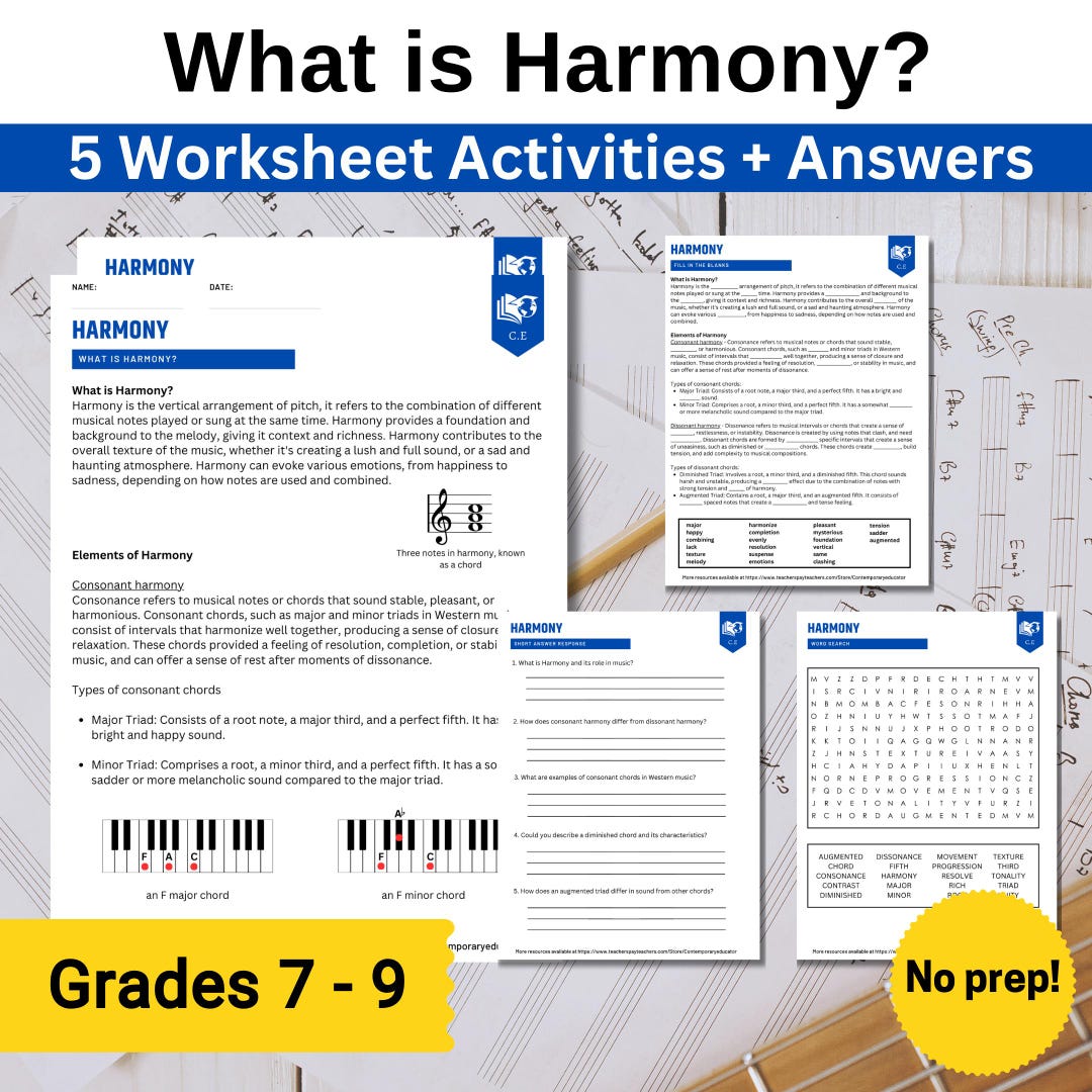 What is Harmony - Elements of Music (grades 7, 8 ,9) - Etsy