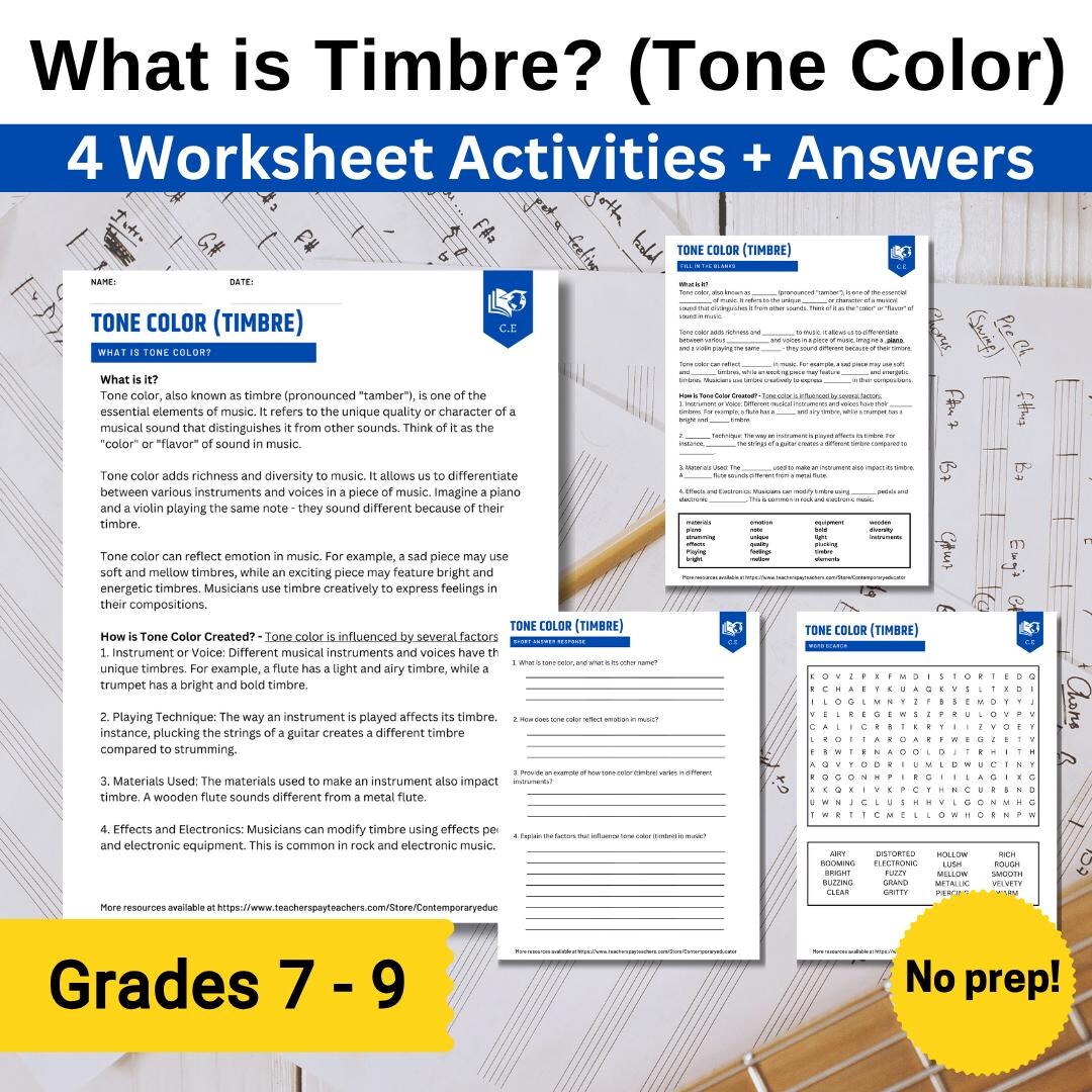 What is Tone Color/timbre - Elements of Music (grades 7, 8 ,9) - Etsy