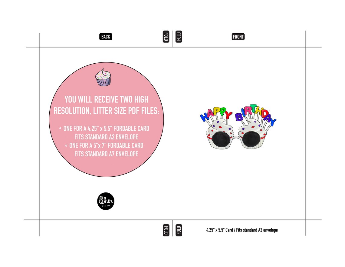 Printable Birthday Card, Birthday Glasses, Minimal Birthday Card ...