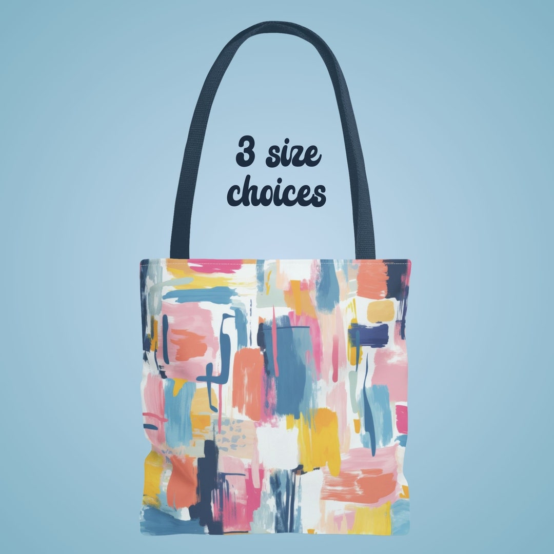 Funky Modern Painted Look Print Tote Bag, Blues Pinks Colorful Bag ...