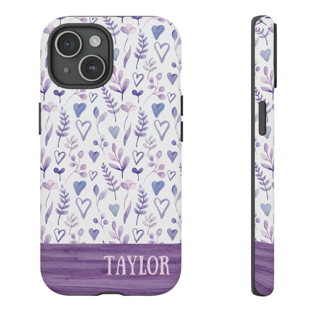 So Cute Custom Watercolor Print Case, Boho Purple Blue Flowers Hearts ...