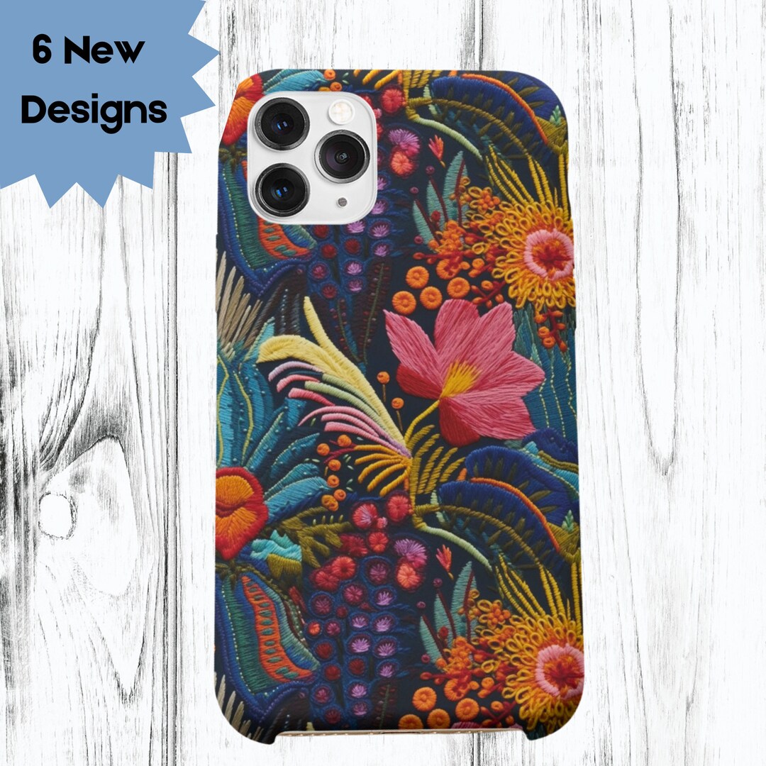 Cottagecore Floral Embroidery Print iPhone Slim Case, iPhone 15 14 Plus ...