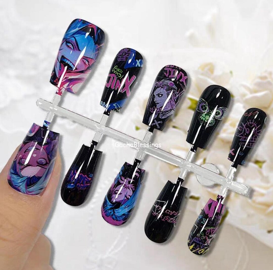 Arcane League of Legends LOL Jinx Powder Inspired Gaming Gamer Press-on ...