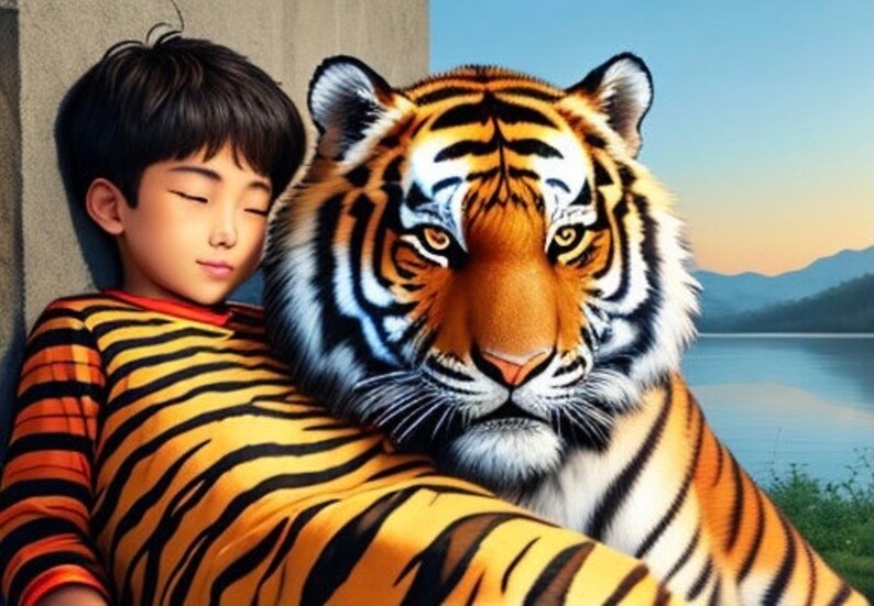 A Little Boy and A Tiger by N Sultana - Etsy