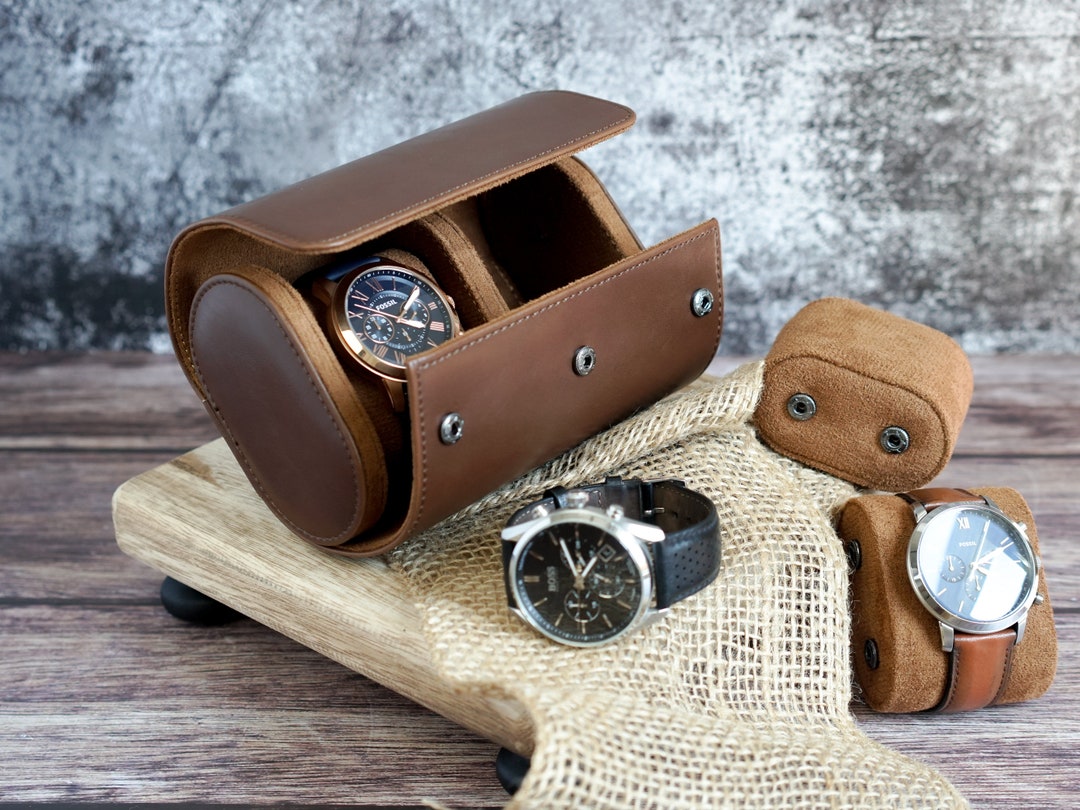 Personalized Leather Watch Case, Watch Box for Men, Brown Travel Watch ...