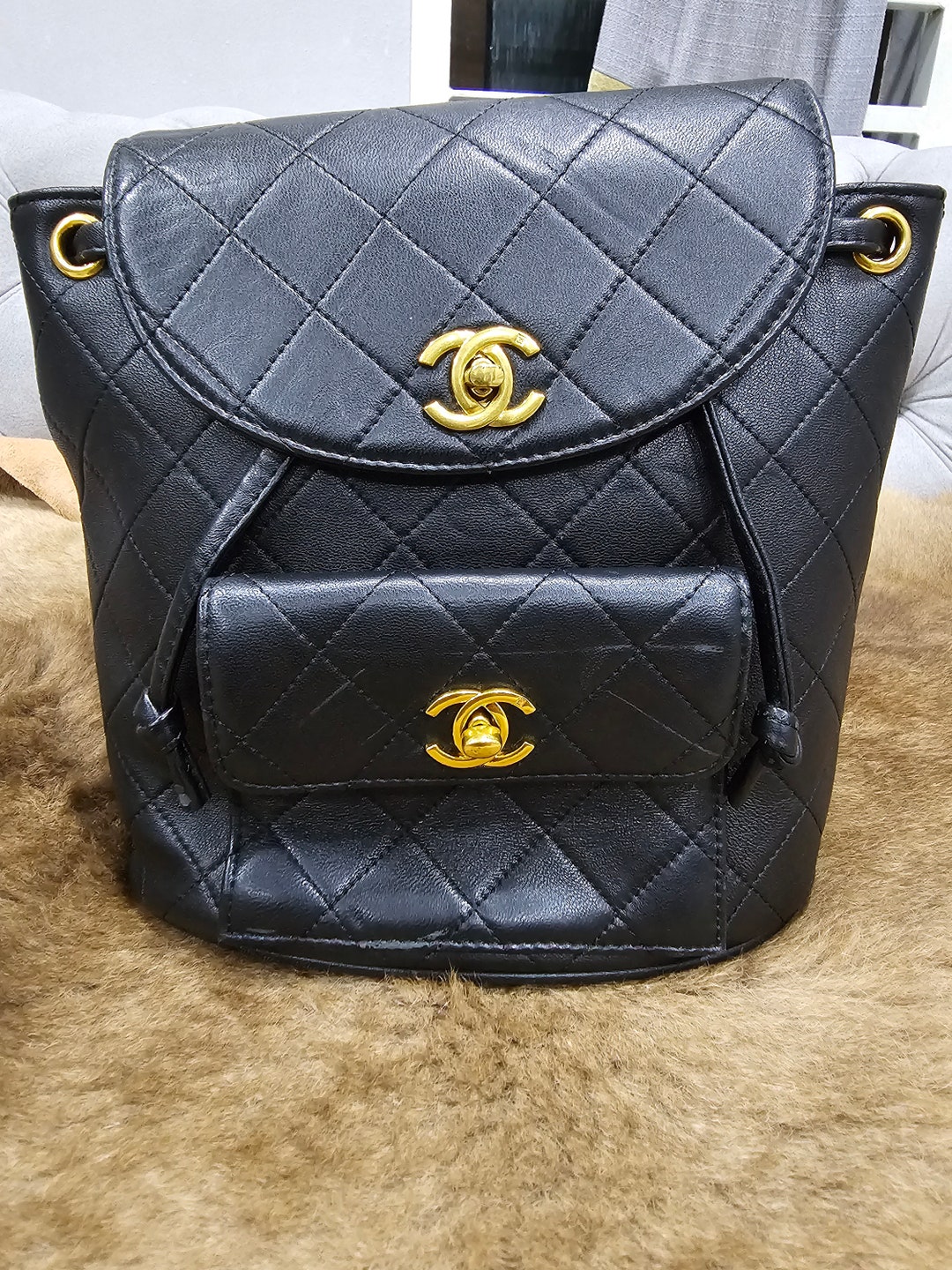 Chanel Matelasse Chain Backpack Rucksack Leather Black Vintage Duma ...