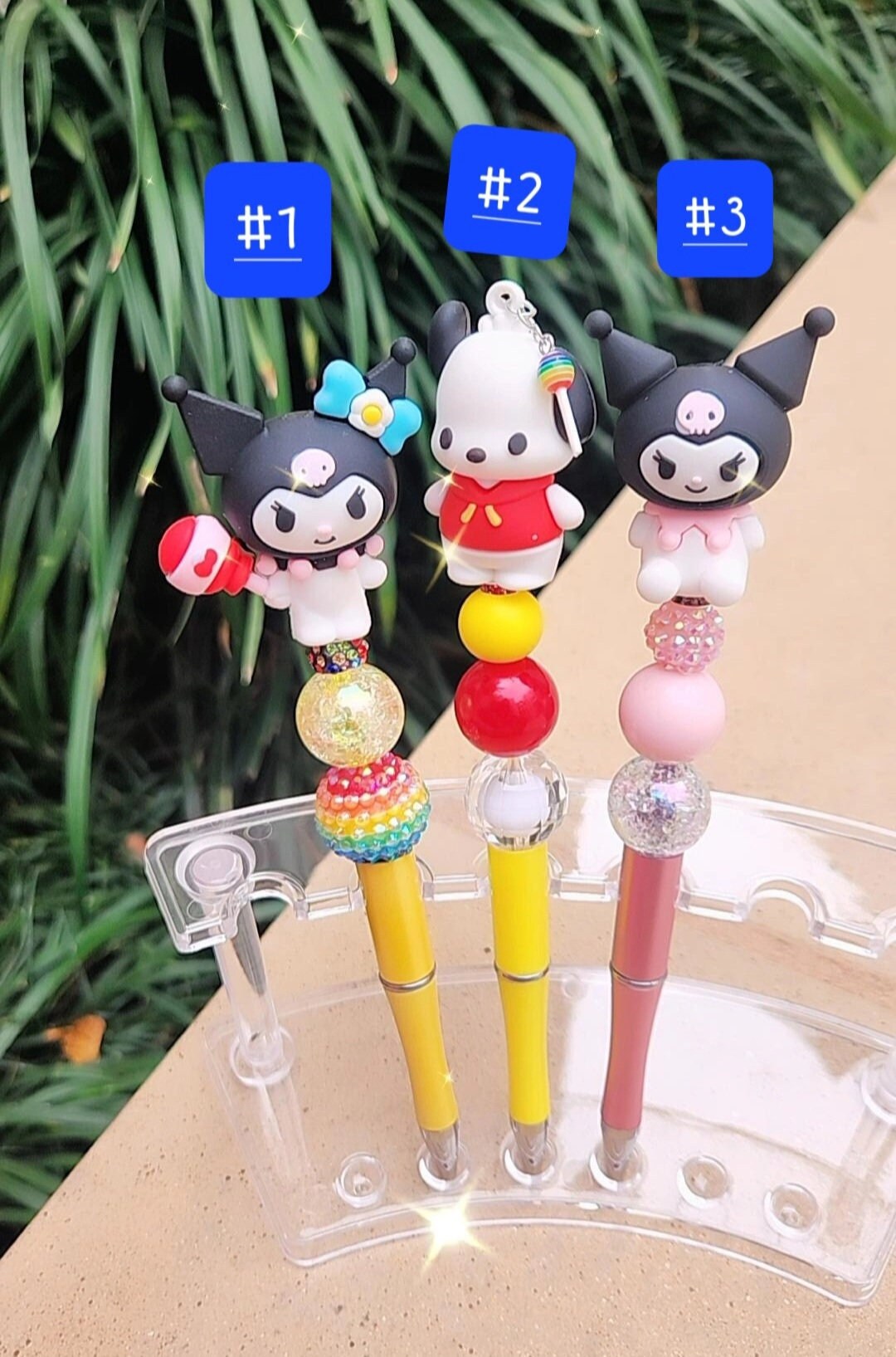 Black Ink Refillable Beaded Pens Kawaii Kuku and Puppy - Etsy
