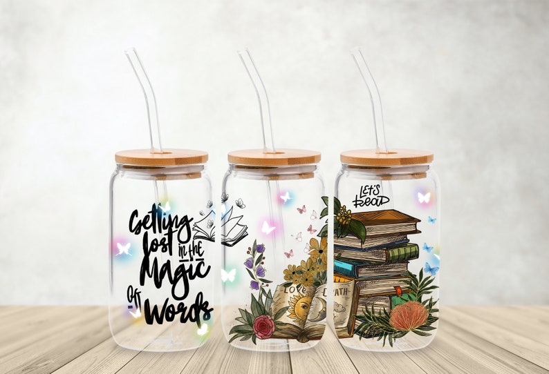 I Love Books 16oz Glass Can Wrap Png, Books 16oz Libbey Glass Wrap ...